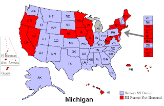 Personal Safety: Michigan Reciprocity Map