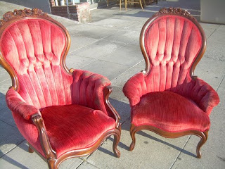 UHURU FURNITURE & COLLECTIBLES: SOLD - Red Victorian Chair Set - $250