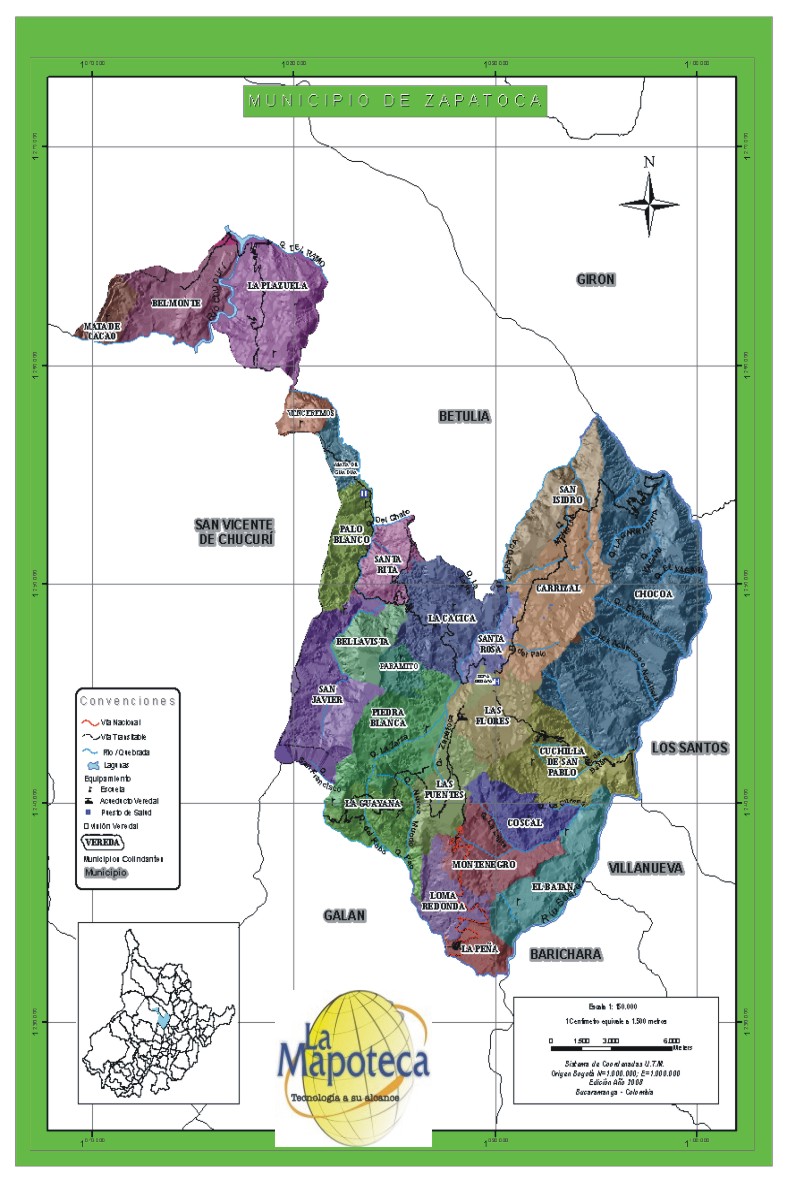 Atlas de Santander Municipios Provincias y Veredas: ZAPATOCA