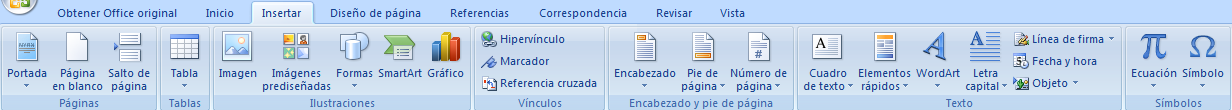 MENU INSERTAR DE WORD 2007