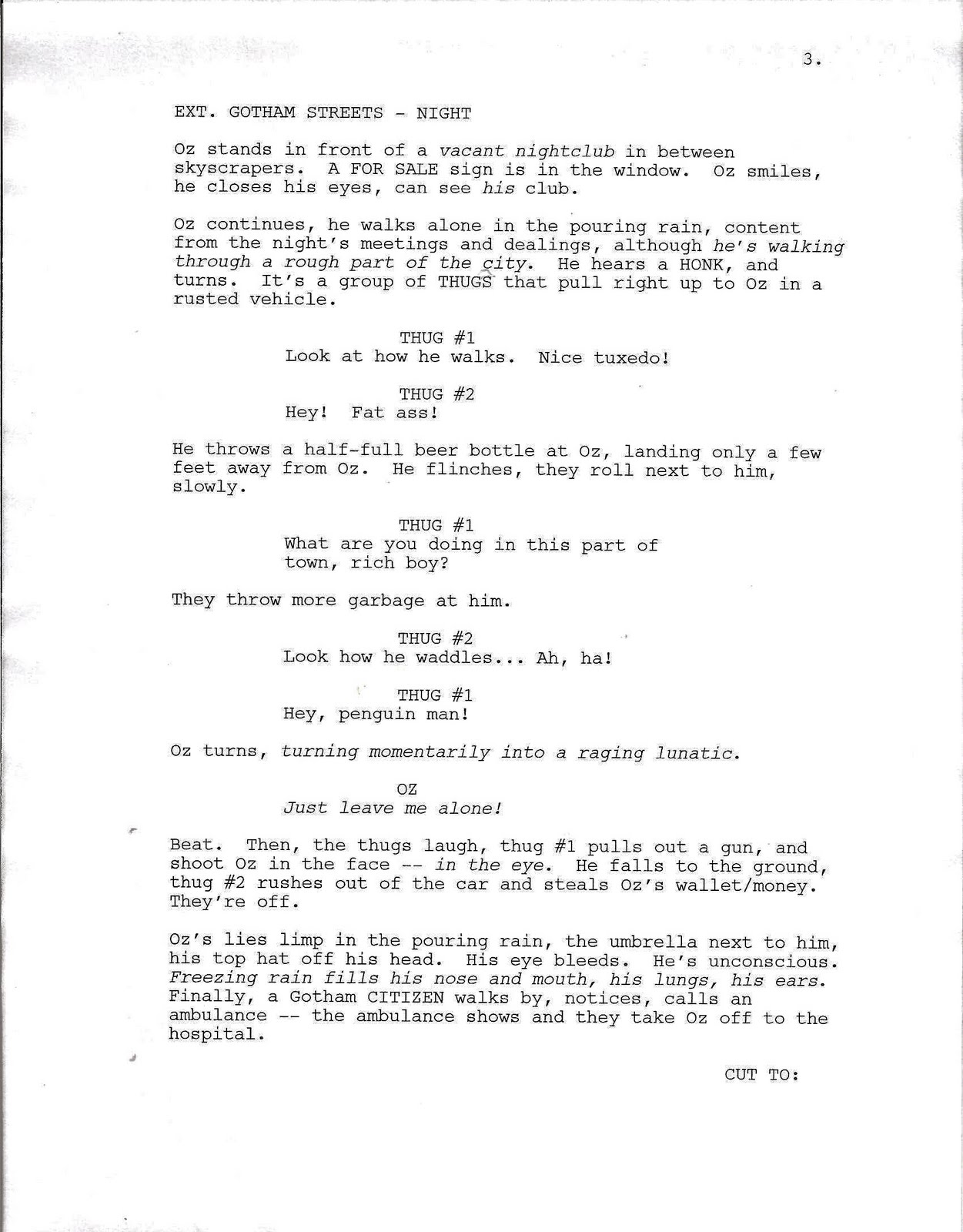 GOTHAM: "GOTHAM" script - Penguin Origin Scenes - AND - Jonah Hill as ...