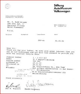 1952 Deluxe Vintage Volkswagen For Sale: Museum Letter