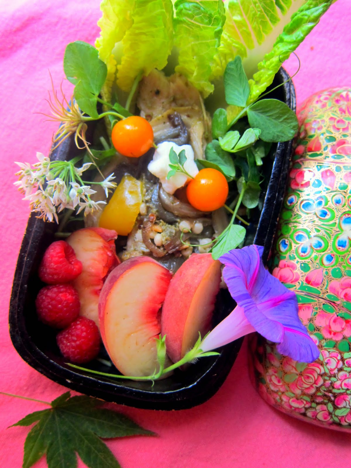 Bentobird: pesto fish, late summer fruits bento