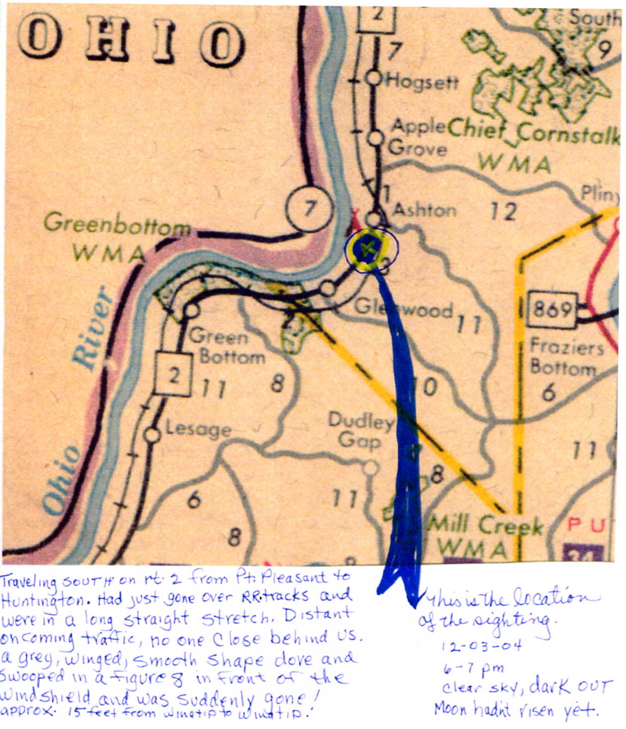 Winged Manta Ray Shaped Cryptid - Near Ashton, WV - 12/3/2004