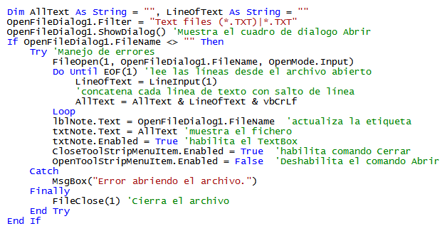 Visual Basic: Abrir Archivos de Texto