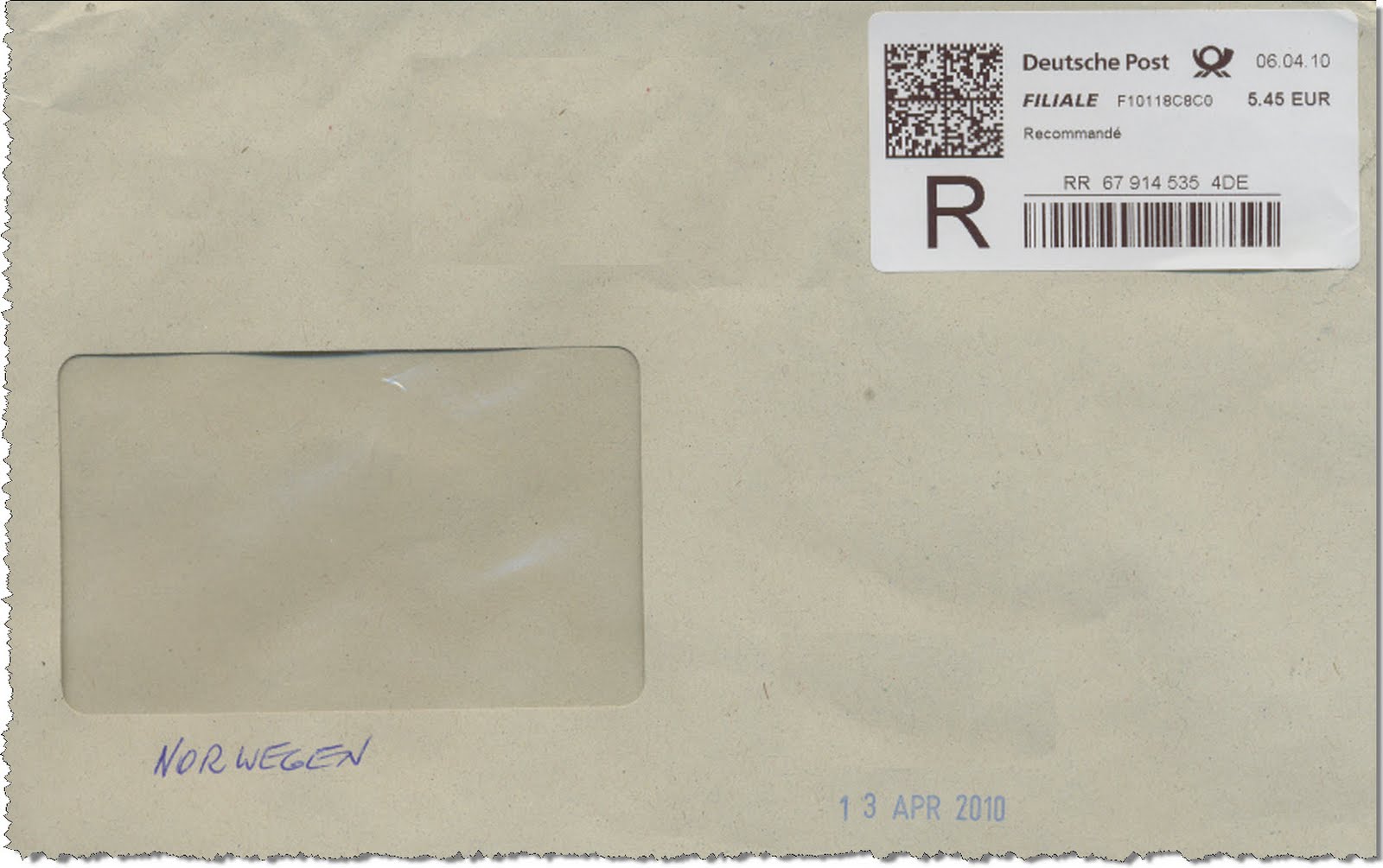 Stamps2U: Rek brev fra Tyskland til Norge