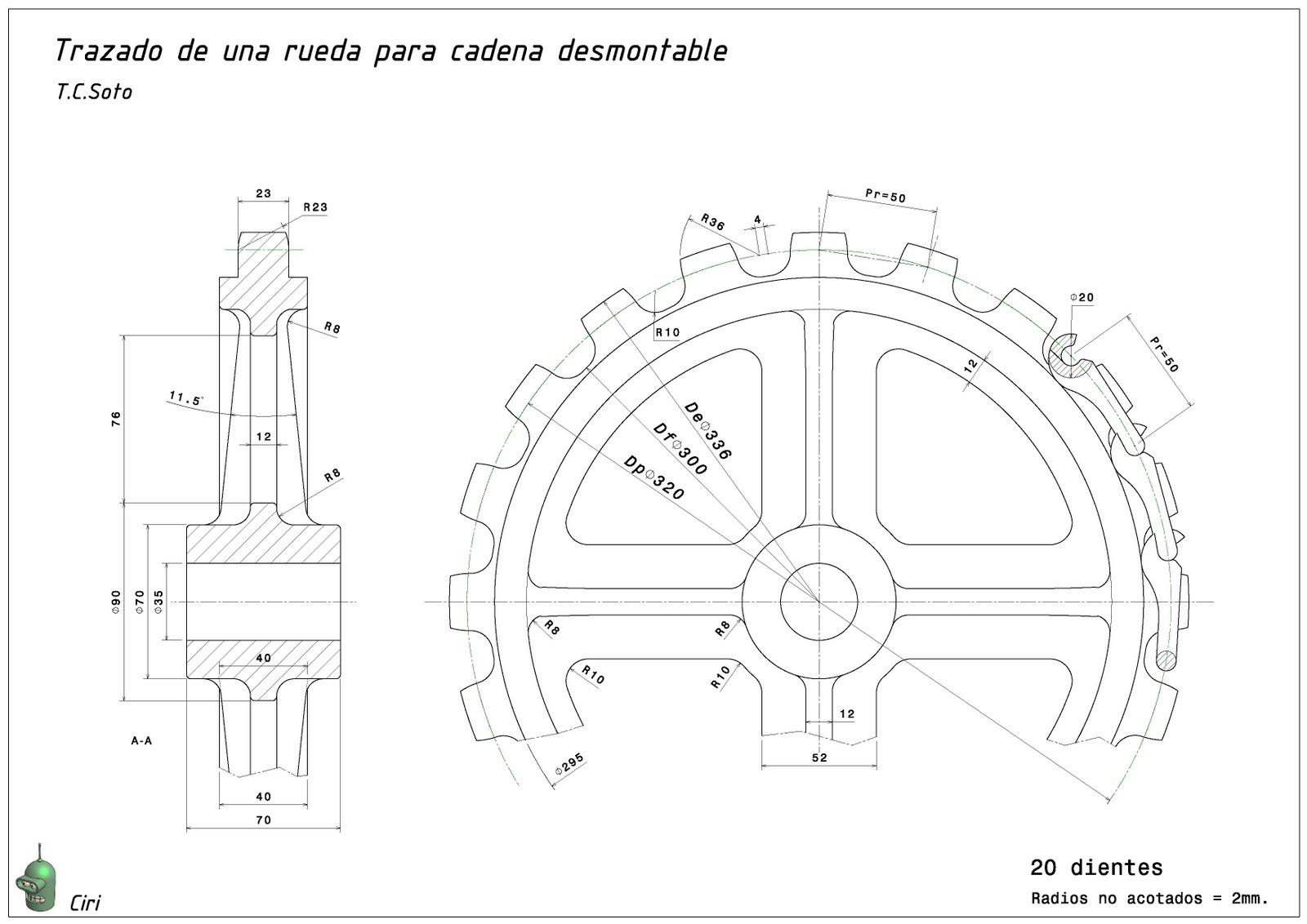 Planos ...con ciri: Trazado de una rueda para cadena desmontable