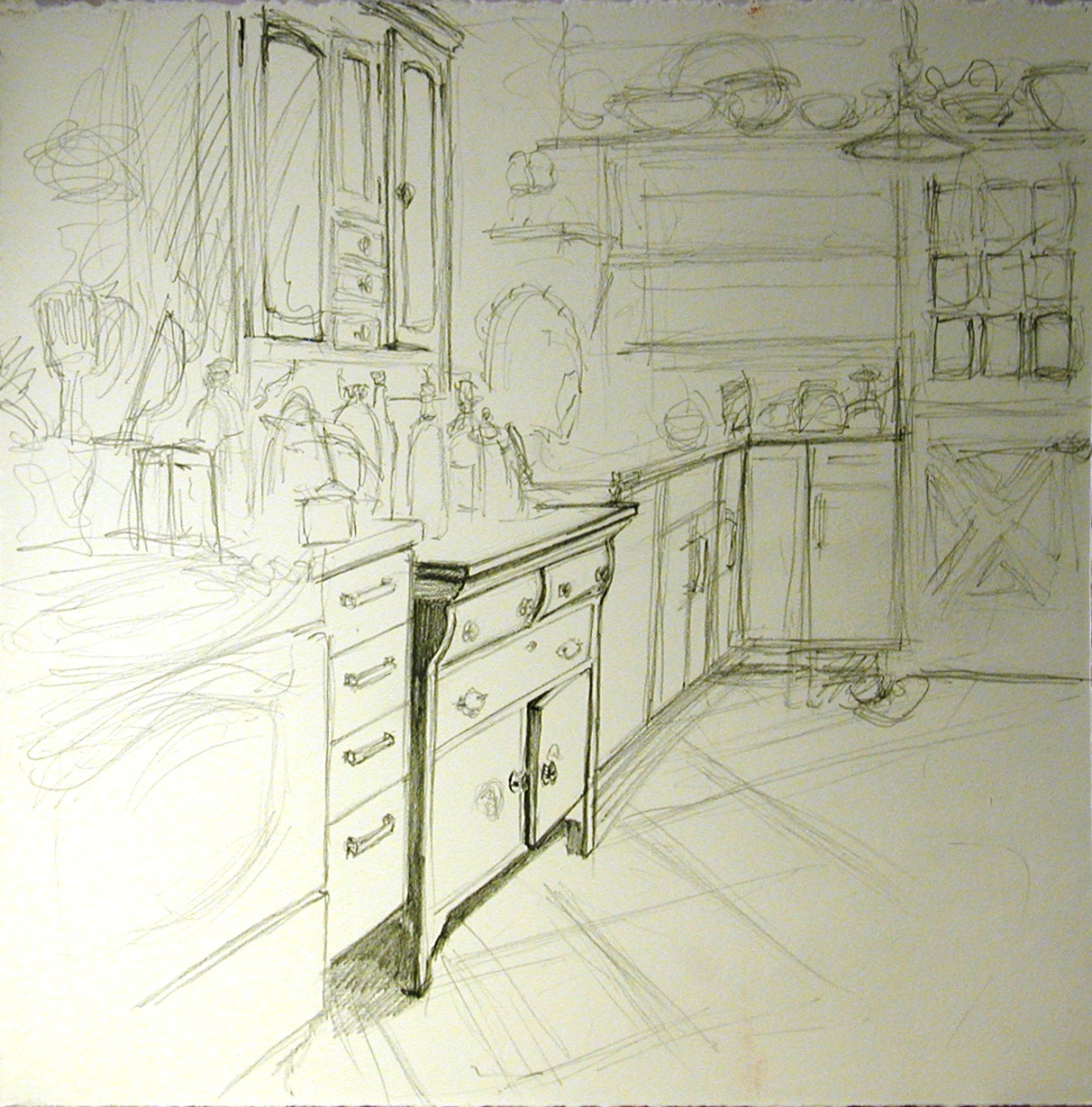 100 drawings 100 days: 001 Cluttered Kitchen