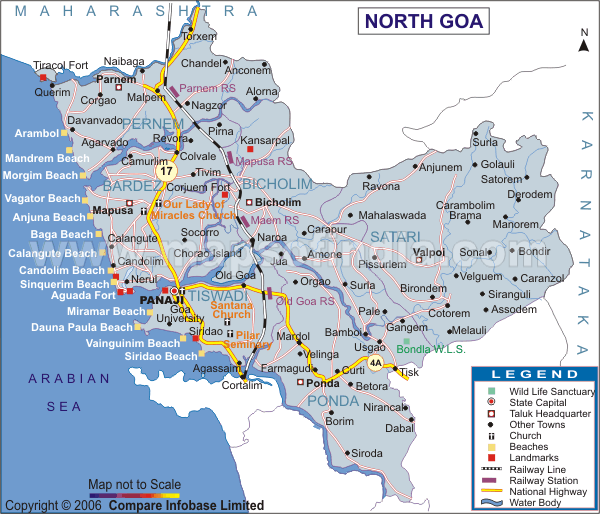 Hotels in North Goa: Map of Goa