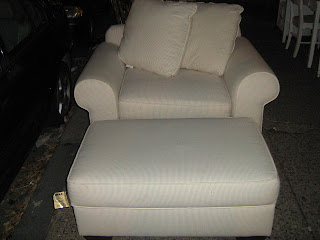Uhuru Furniture & Collectibles: White Overstuffed Chair & Ottoman - SOLD