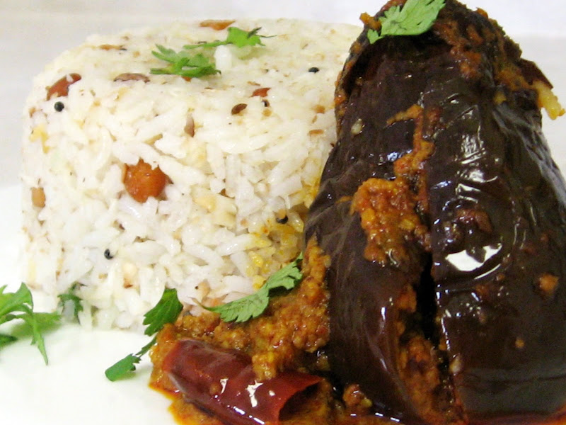 Indian cooking: Gutthi Vankaya with Coconut rice