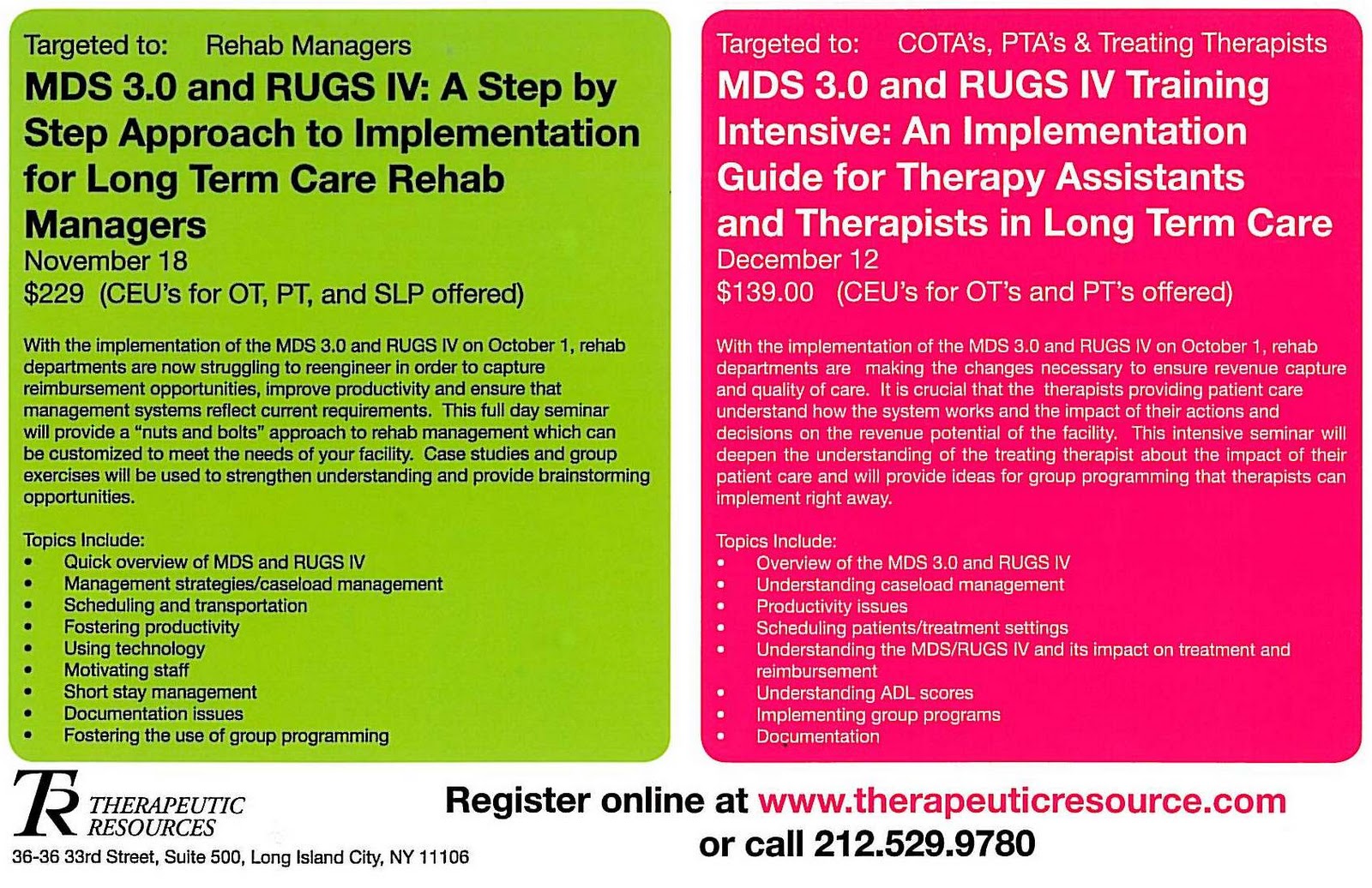The Therapeutic Resources Blog: Just Announced: Two New MDS 3.0 and ...