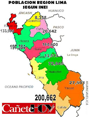CAÑETE HOY: NUEVO MAPA POBLACION DE LA REGION LIMA