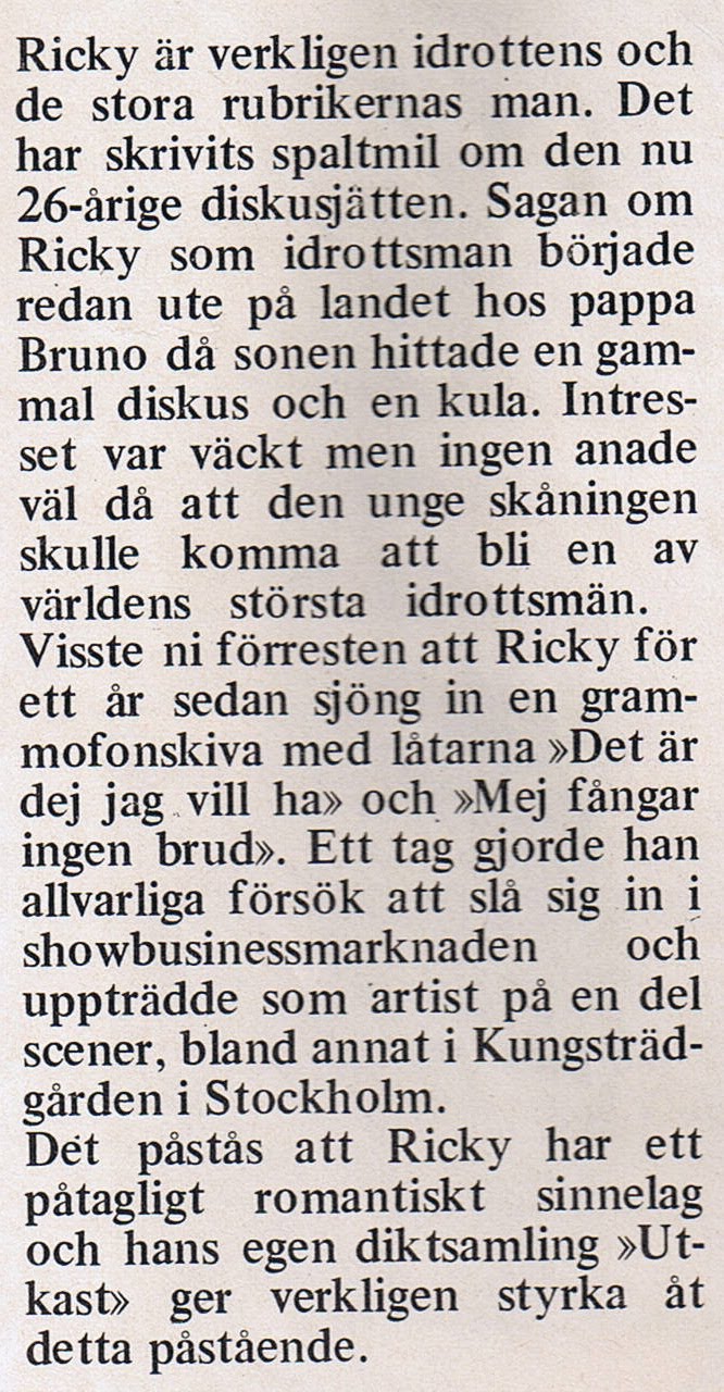 LIVSGLÄDJE: Idolbild: Utvikningspojken Björn Rickard "Ricky" Bruch
