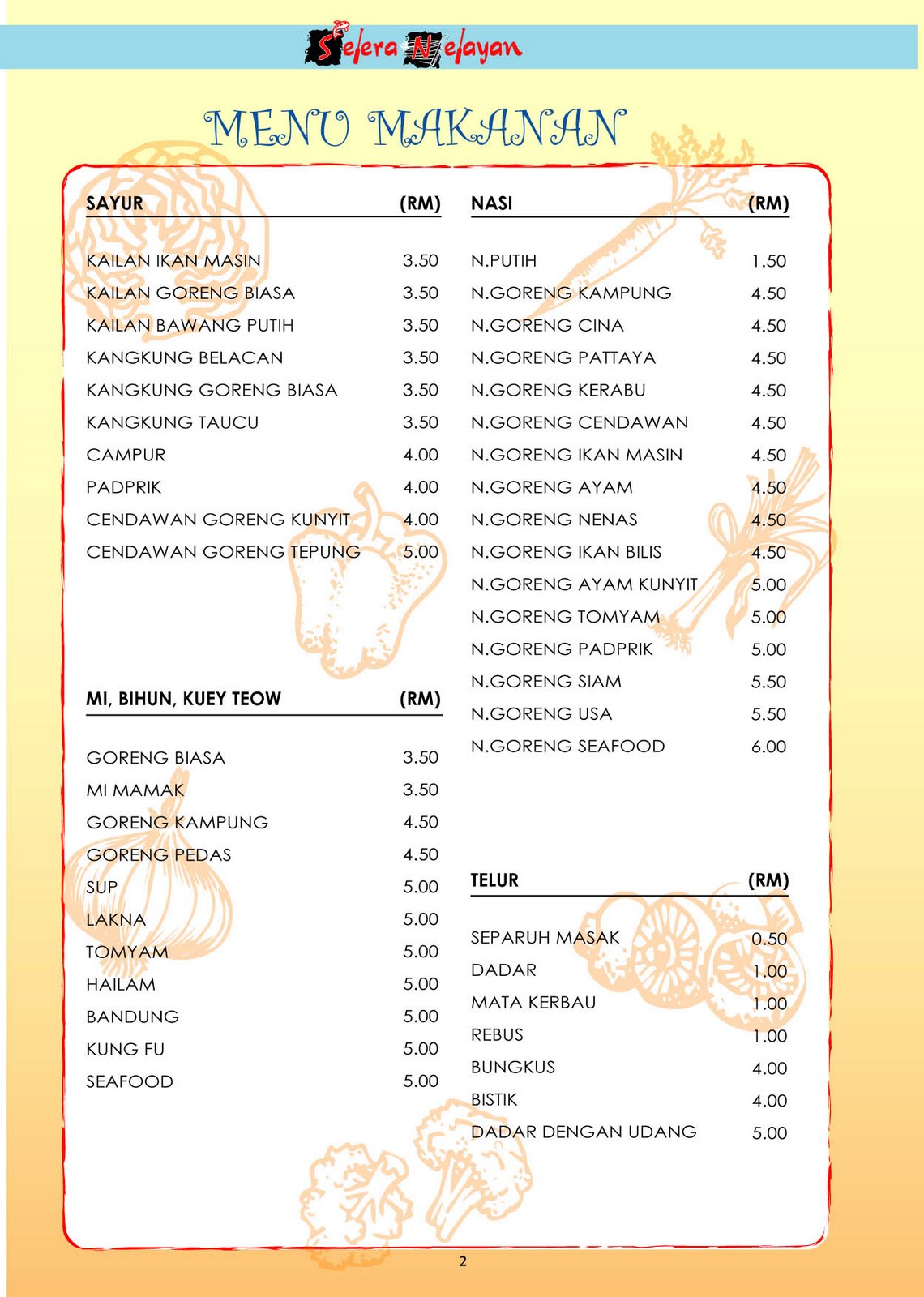 Restoran Selera Nelayan: MENU MAKANAN & MINUMAN