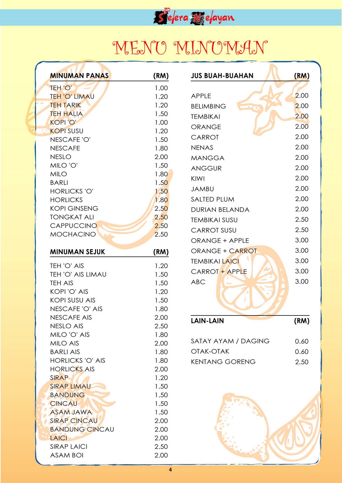 Restoran Selera Nelayan: MENU MAKANAN & MINUMAN