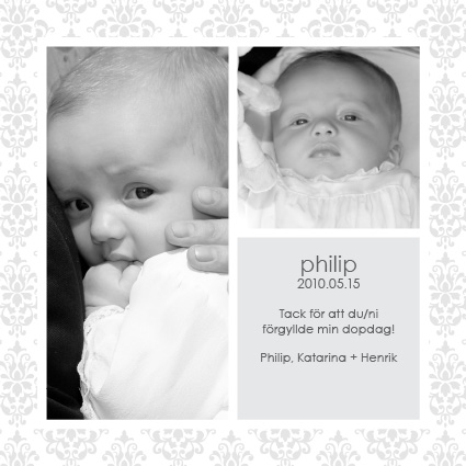 petrified in pink: Bröllopsserien Damast Modern som tackkort till dop