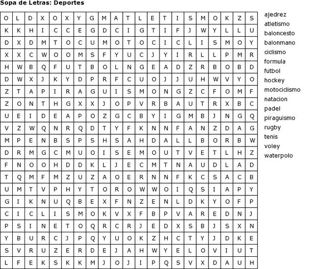 Pasatiempos para Imprimir: Sopa de Letras: Deportes