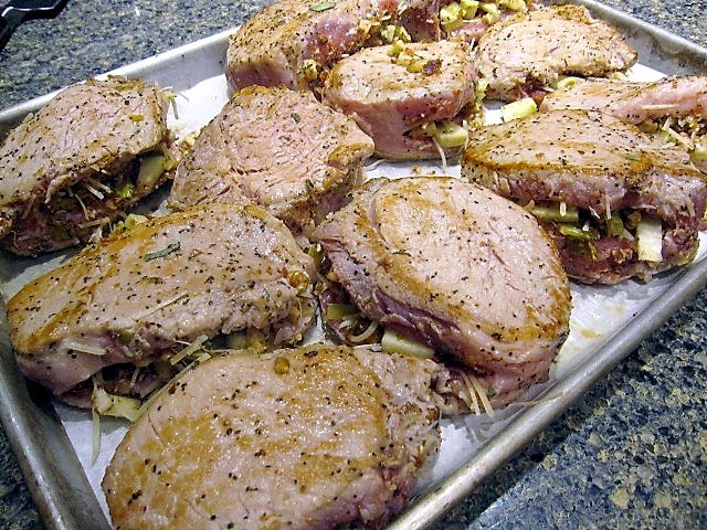 Stuffed Iowa Pork Chops with Leek, Cremini Mushroom & Roasted Corn ...