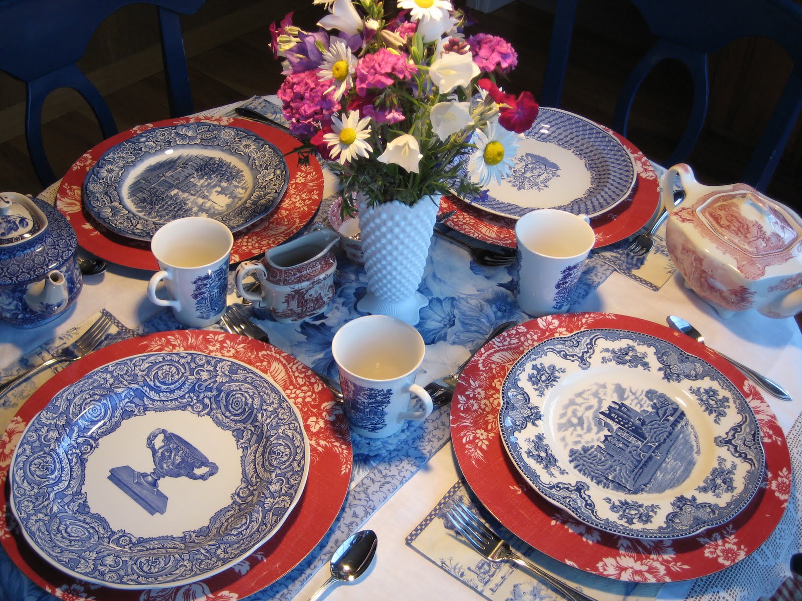 saltbox treasures: Red, White and Blue Toile Tea Party