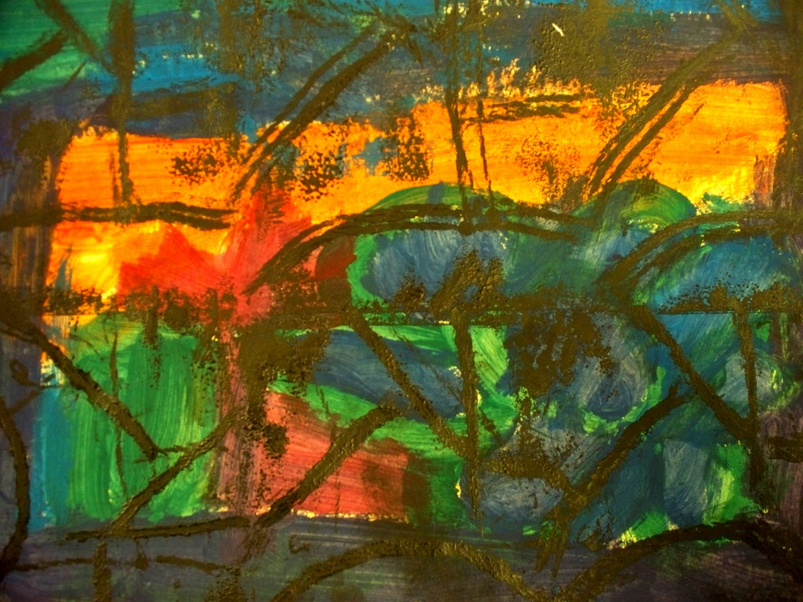 Creating Art: String Prints on Painted Paper