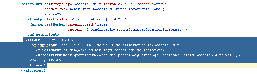 Java Adf Webcenter Ucm Soa Weblogic Custom Adf Table Filter With Drop Down Validation And
