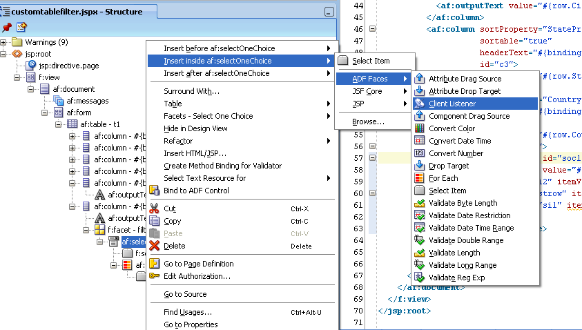 Java Adf Webcenter Ucm Soa Weblogic Custom Adf Table Filter With Drop Down Validation And