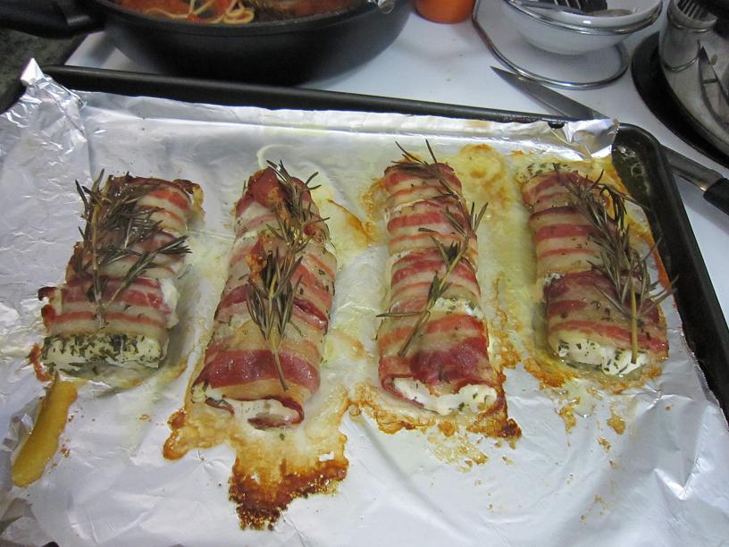 Chow Day: Bacon-Wrapped Cod with Spaghetti Pomodoro and Mediterranean ...