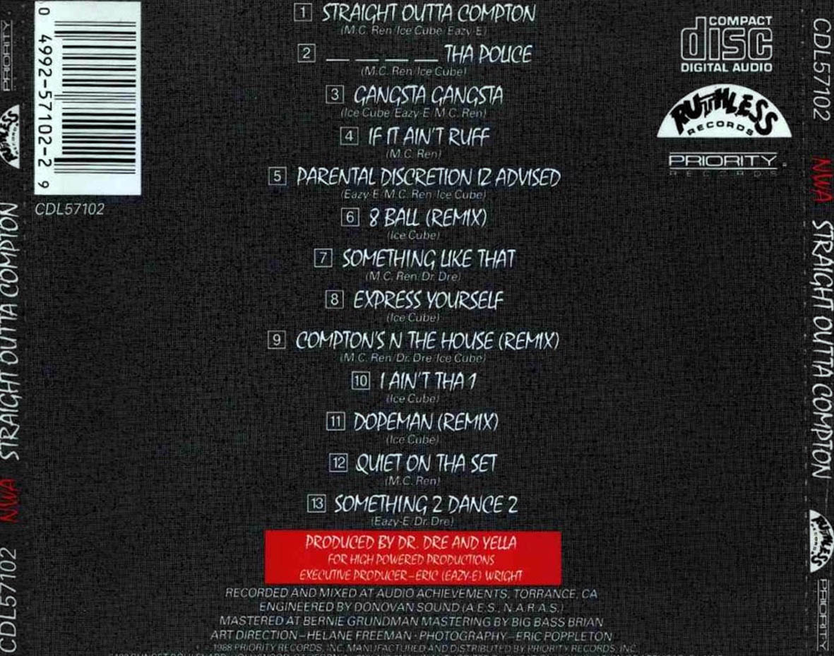 CARATULAS DE CD DE MUSICA: N.W.A. Straight Outta Compton (1988)