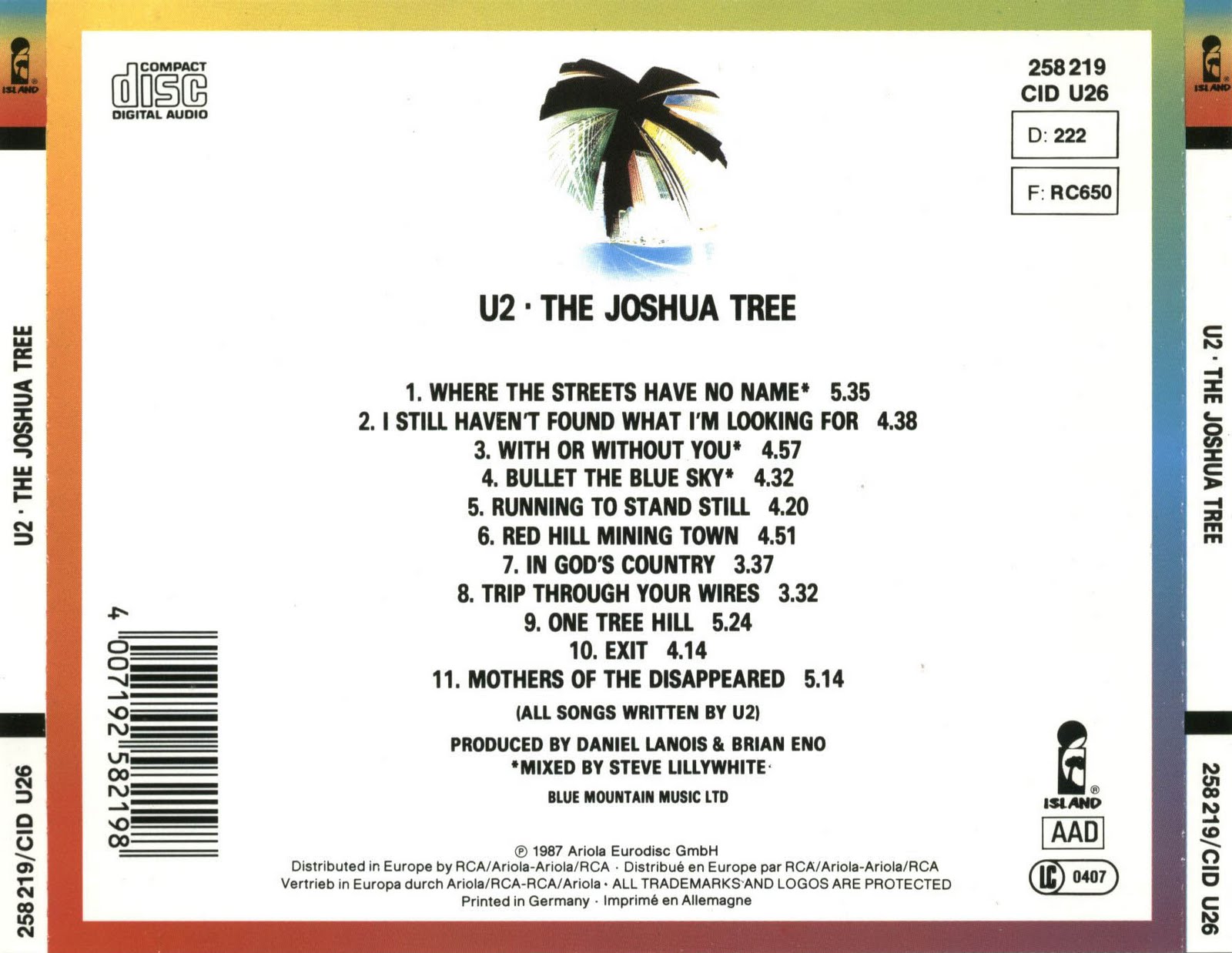 CARATULAS DE CD DE MUSICA: U2 The Joshua Tree (1987)
