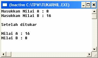 Dwi Baraja Blog's: Program Pascal : Menukar Nilai dari Dua Variabel