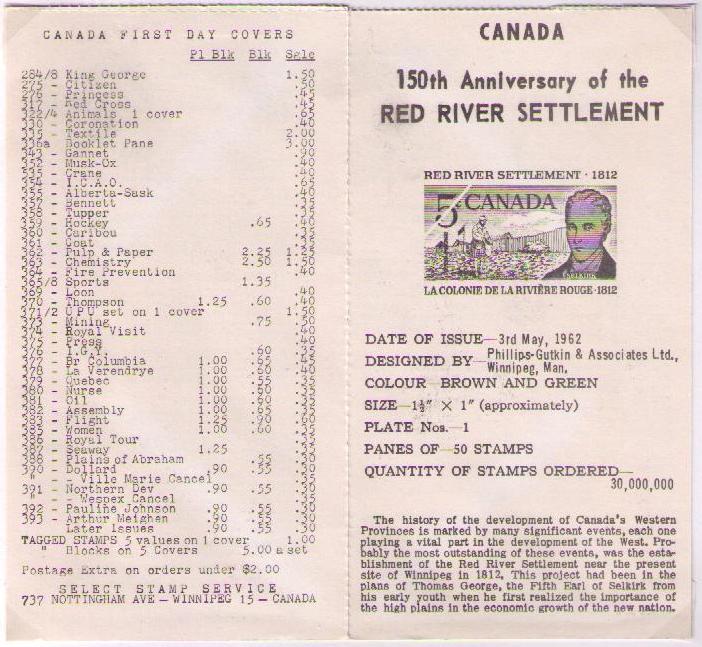 Postal History Corner: 1962 Red River Settlement