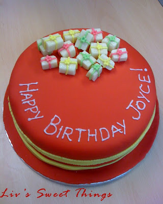 Red Birthday Cake with Marzipan Presents ~ Liv's Sweet Things