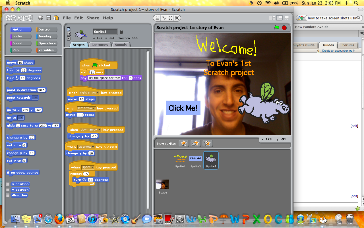 WOW... The Learning Crusade!!!: Evan's First Scratch Project= 1-23-11