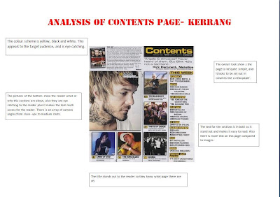 James Clark's media project: Contents page analysis- kerrang