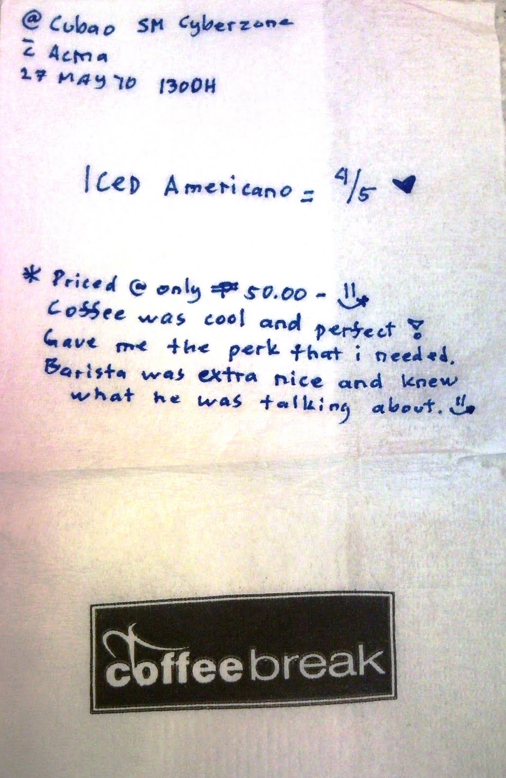 Miss Table Napkin: Iced Americano @ Coffee Break,