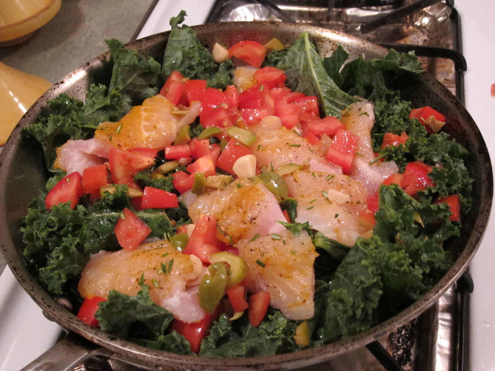 wednesday nite dinner: pan-roasted basa with new potatoes, tomatoes ...