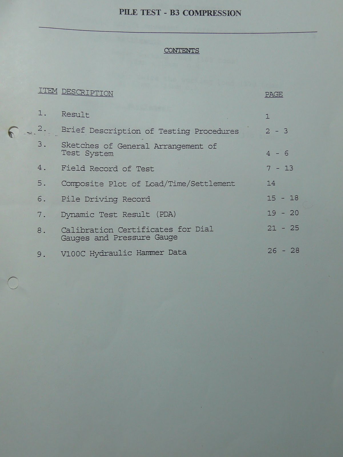 Online Open University: Pile Load Test - Test Report - Content Page