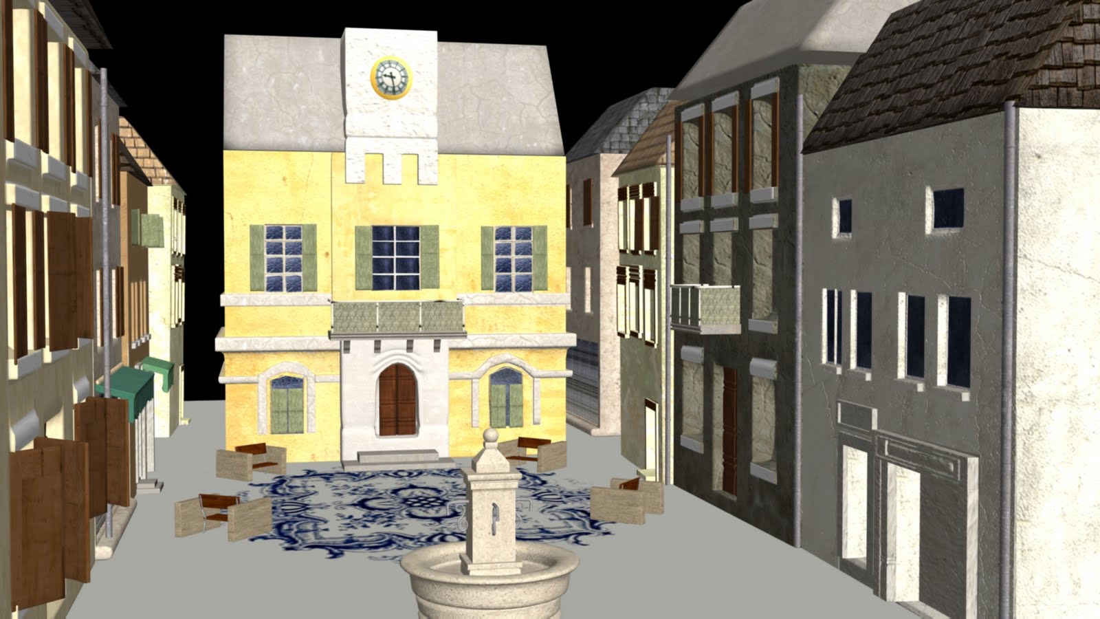 Integrated Project.: Modern French Town Square Scene.