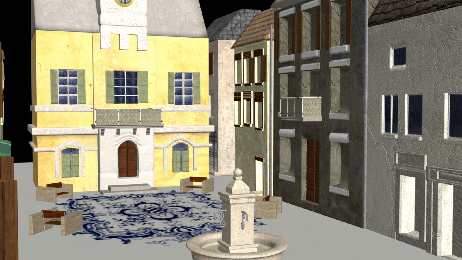 Integrated Project.: Modern French Town Square Scene.