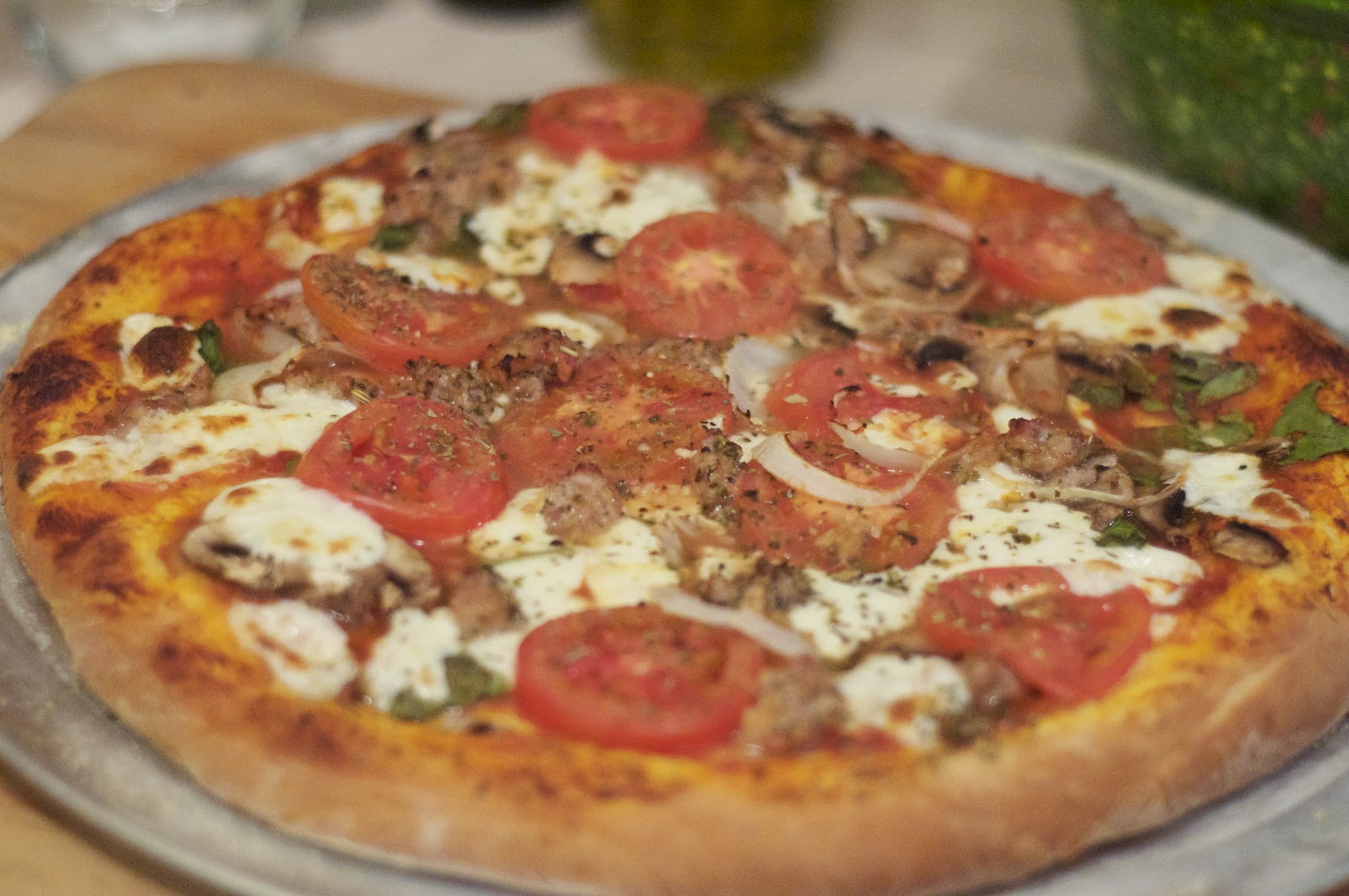 Lorrie's Story: Home Made Basil & Fresh Mozzarella Pizza with Sausage