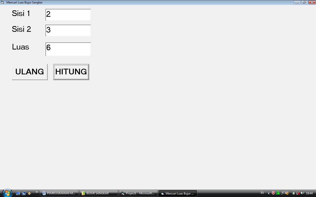 zaenur rohman sir200933: "PROGRAM MENCARI LUAS BUJUR SANGKAR"