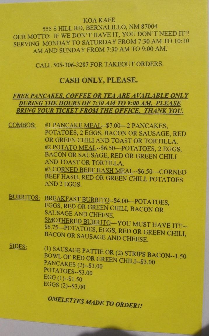 That Food Guy: KOA Kafe – KOA Albuquerque North - Bernalillo, New Mexico