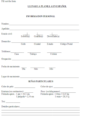 EJERCICIOS de ESPAÑOL Por Cruz J. Saubidet: COMPLETAR EL FORMULARIO