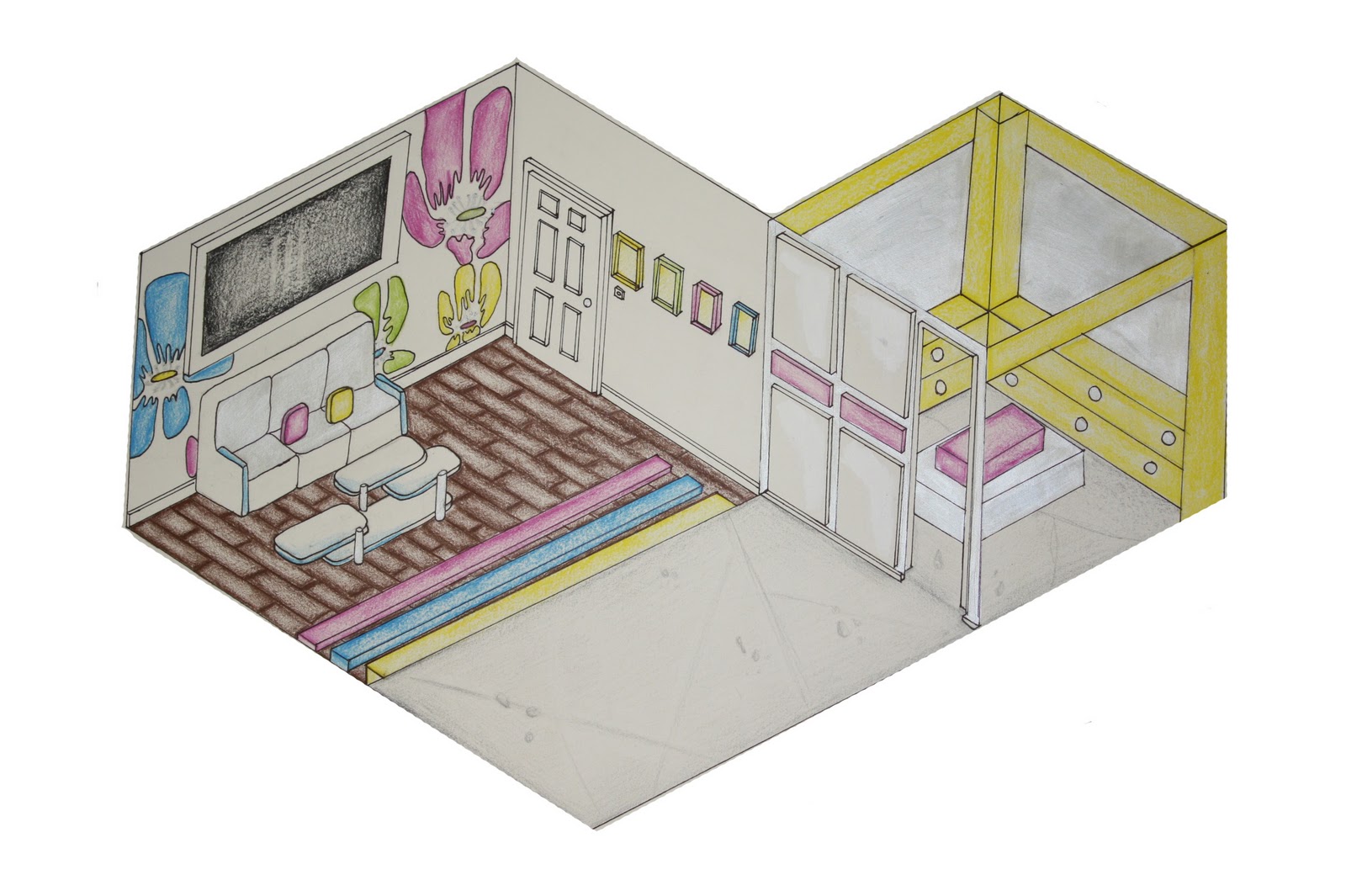 1069952008: Isometric bedroom drawing