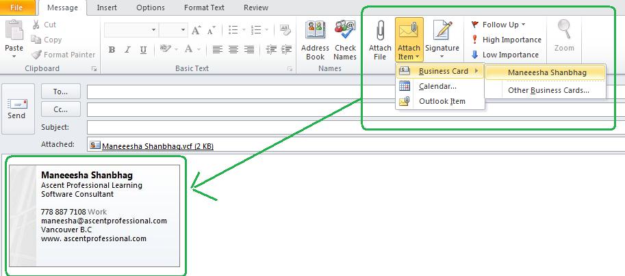 AscentSoftTech: How to Create and Send Business Card using MS Outlook 2010