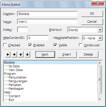 Membuat Menu dengan Menu Editor pada VB 6.0 | Kreativitas Tanpa Batas