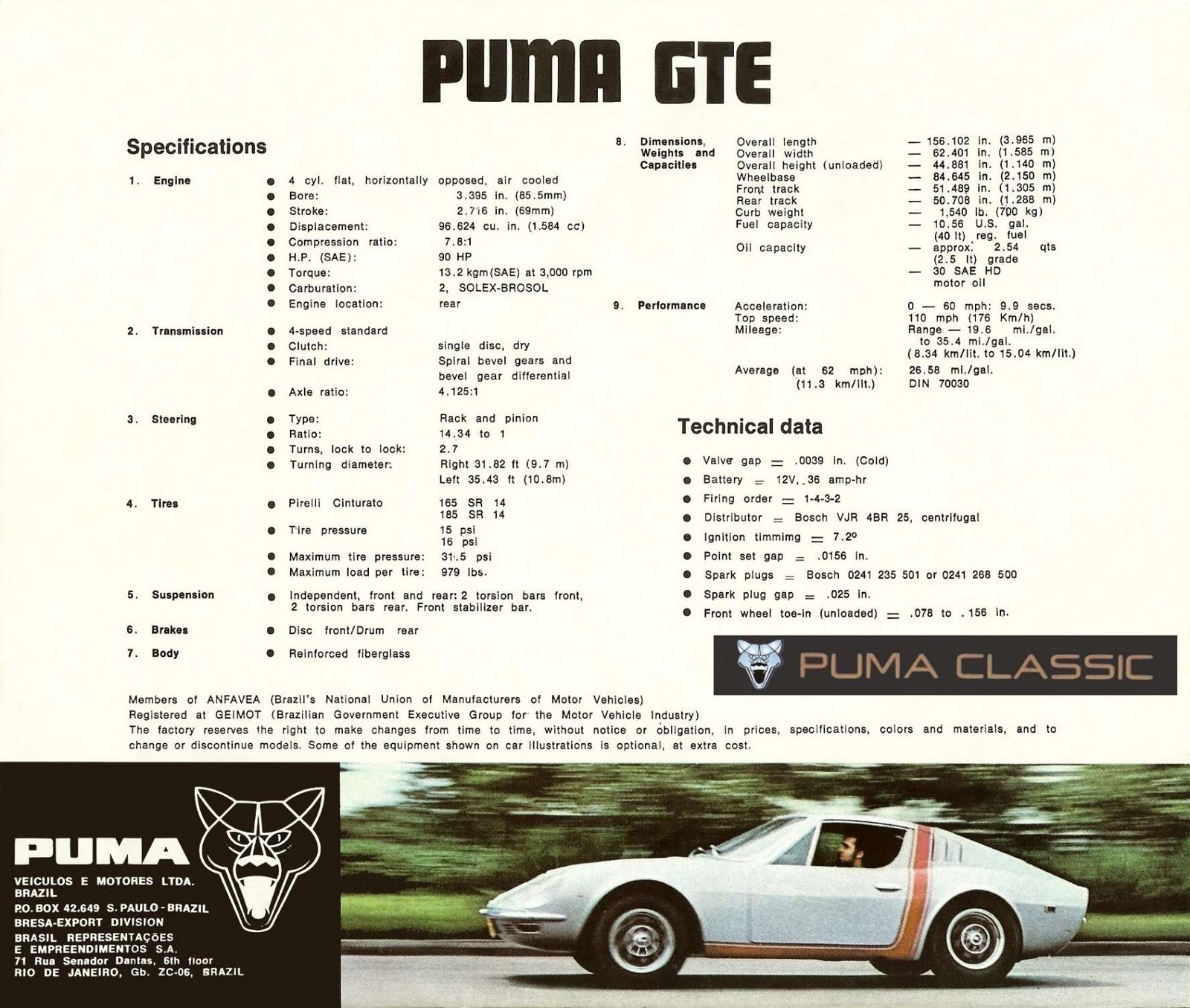 Puma Classic: Catalogo Puma - GTE 1600 - 1970
