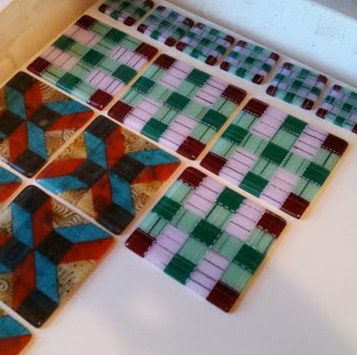 Calyx Glass Blog: Fused Glass Coasters with a Quilting Theme