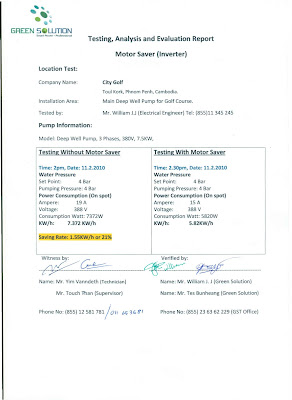 Green Solution Trading Co., Ltd: Motor Saver Test Report